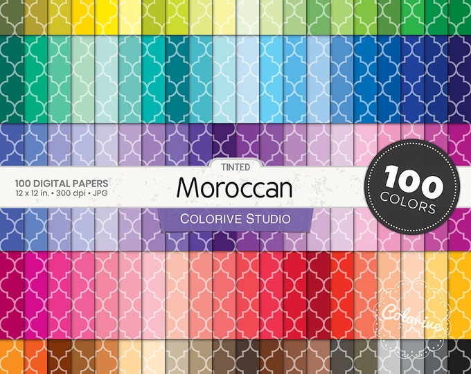 80% Until New Year Moroccan Digital Paper: Mint Ocher Orange and Teal ...