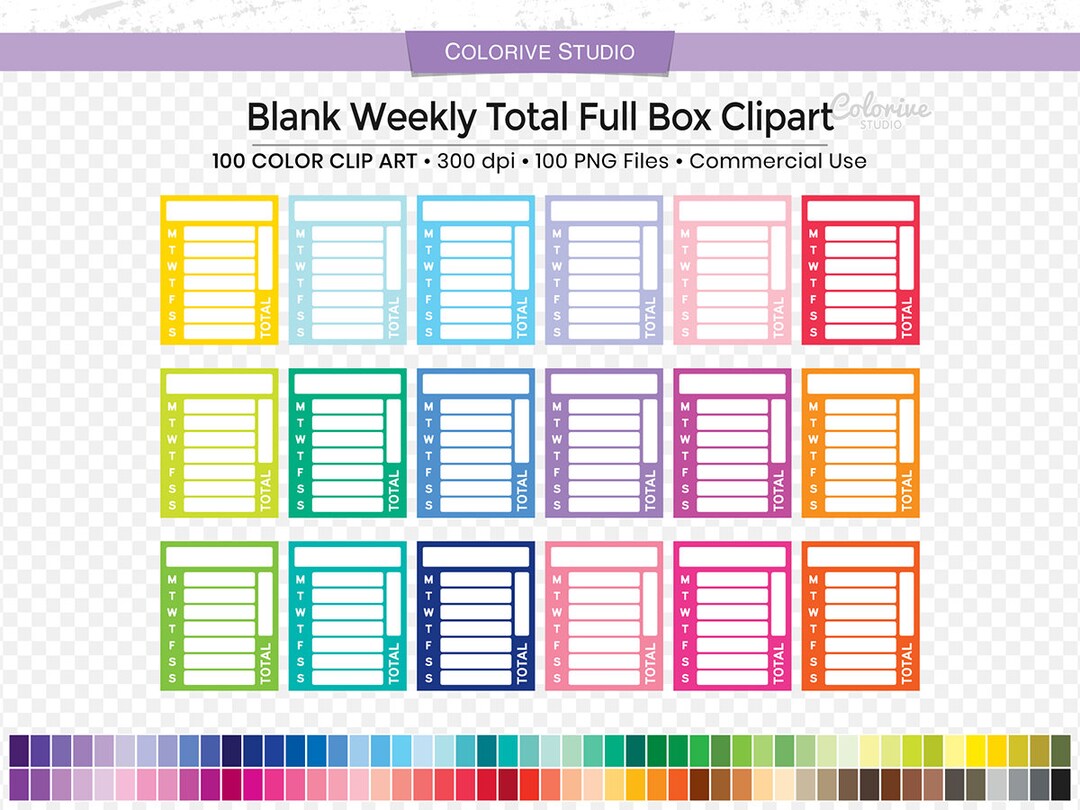 100 Weekly List Total Full Box Planner Clipart Blank Weekly - Etsy