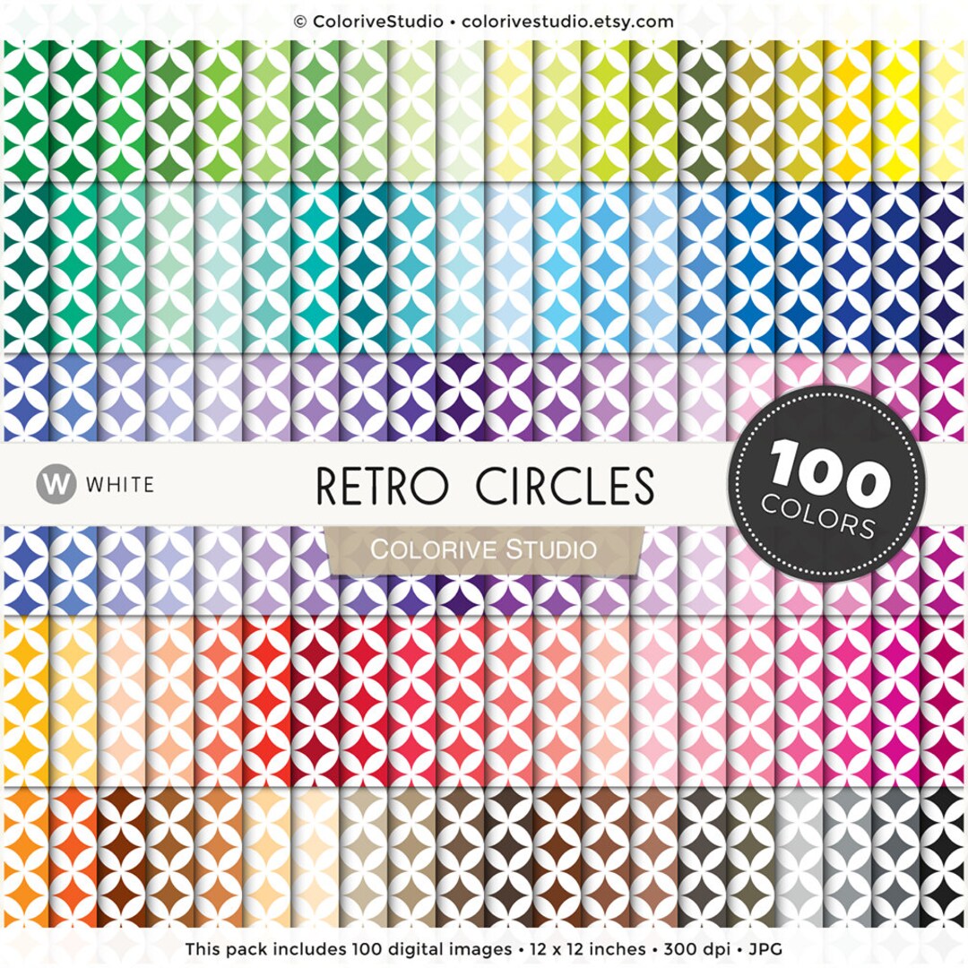 Retro Circles Digital Paper 100 Rainbow Colors Classic - Etsy