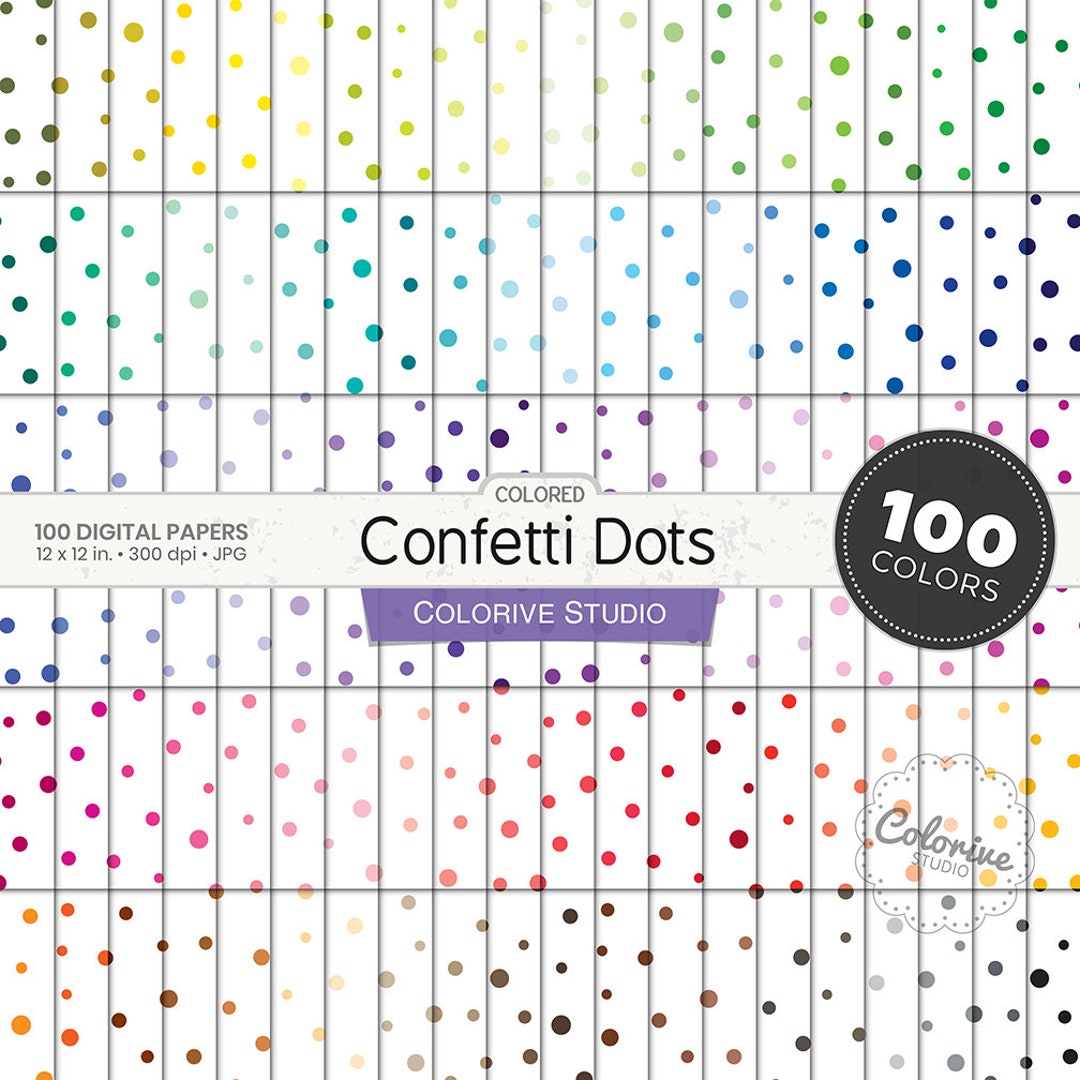 Confetti Dots Digital Paper 100 Colors Rainbow Polka Dot Pattern ...