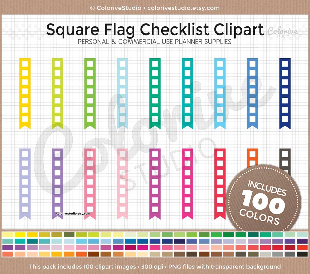 100 Square Checklist Planner Clipart Rainbow Colors Mini Flag - Etsy