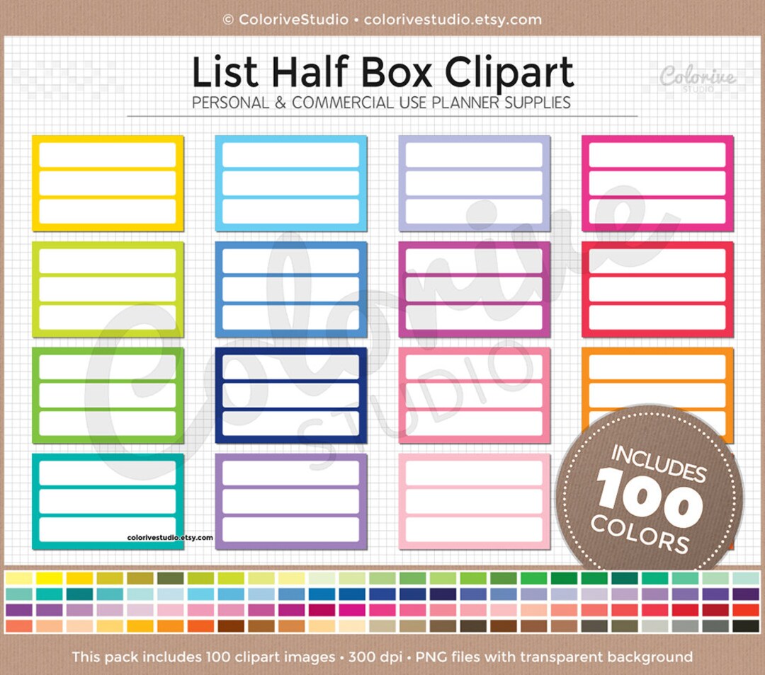 100 List Half Box Planner Clipart Blank Task List Boxes Eclp - Etsy