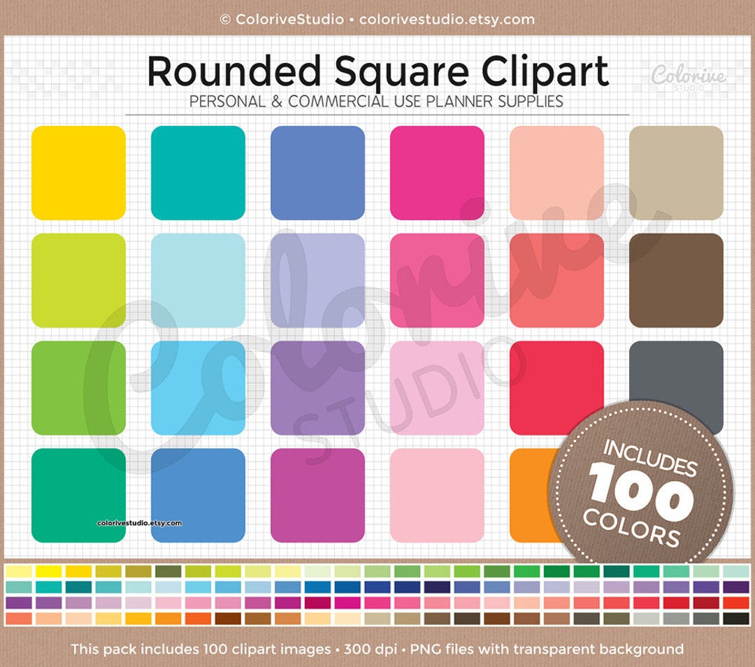 100 Rounded Square Clipart Rainbow Colors Round Square Shape - Etsy