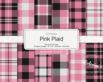 Pink Plaid Digital Paper Pack Printable Scrapbooking Paper - Etsy