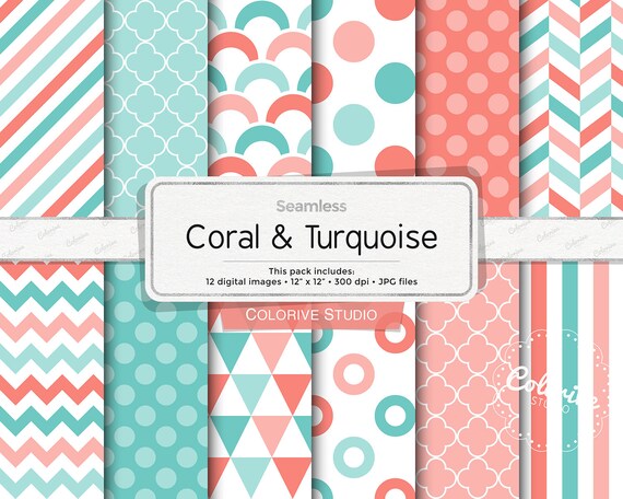 Mint And Coral Chevron Background
