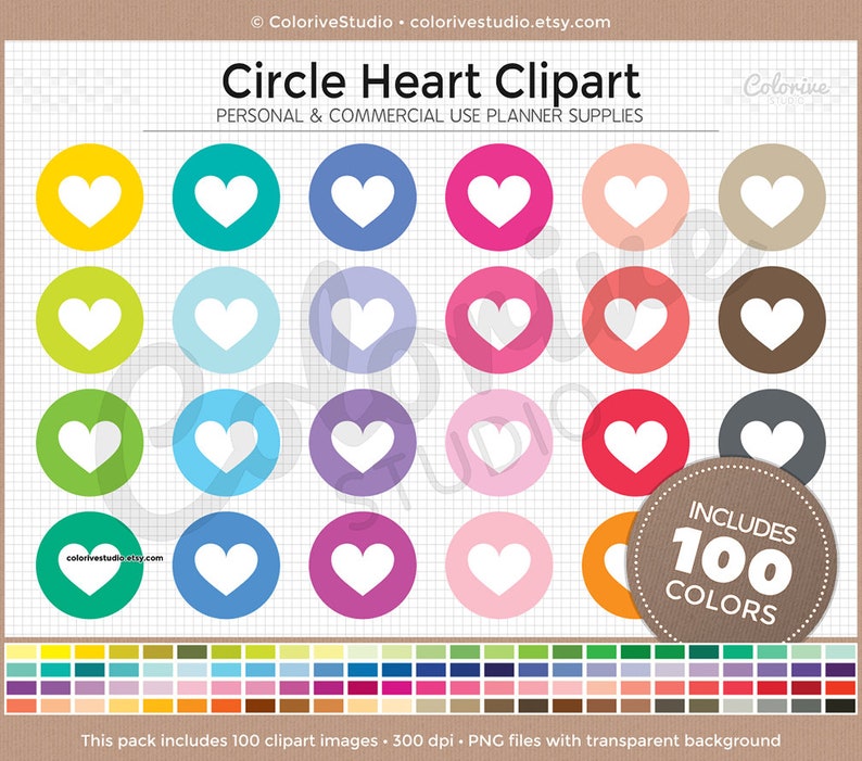 100 Circle Heart Clipart in Rainbow Colors Circle Love Heart - Etsy