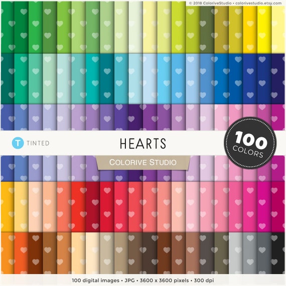 Tinted Hearts digital paper 100 rainbow colors geometric | Etsy