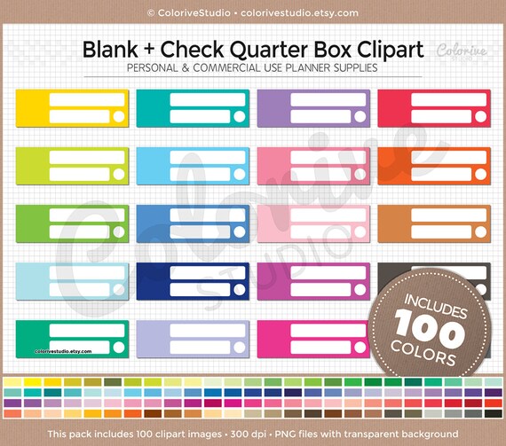 100 Blank Check Quarter Box Planner Clipart Solid Empty Blank | Etsy
