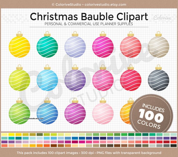 100 Christmas Bauble clipart in rainbow colors christmas tree | Etsy