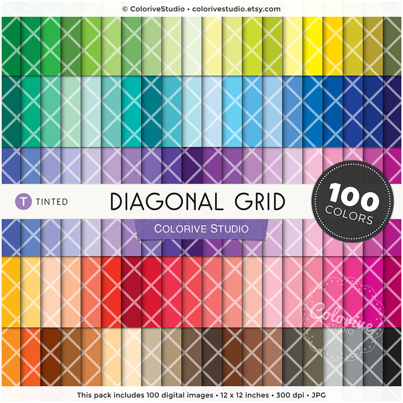 Tinted Diagonal Grid Digital Paper 100 Rainbow Colors Diamond - Etsy