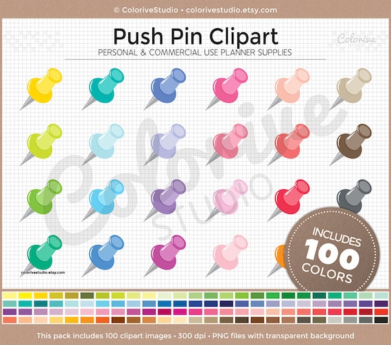 100 Push Pin clipart in rainbow colors thumbtack push pin png | Etsy
