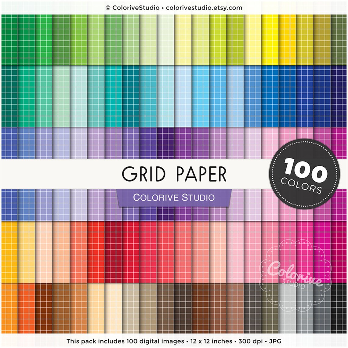 Grid Paper Digital Paper 100 Rainbow Colors Bright Pastel - Etsy