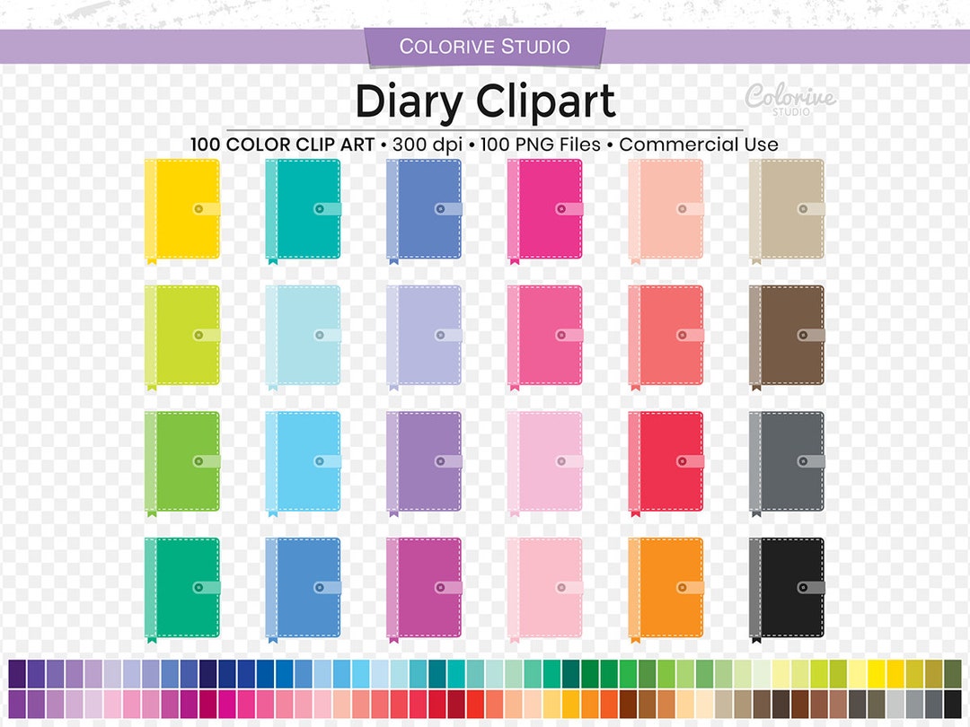 100 Diary Clipart in Rainbow Colors Personal Diary Journal Note Book ...