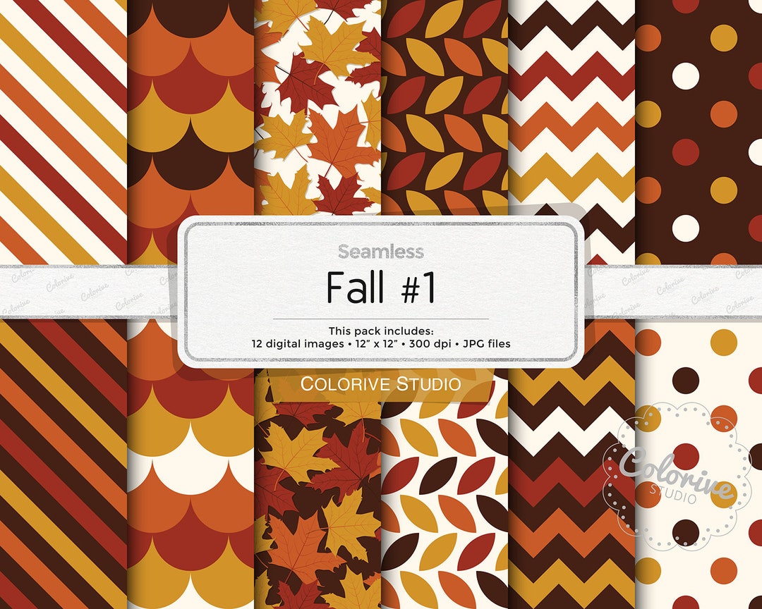 Fall Digital Paper, Maple Leaves Leaf Stripes Chevron Geometric ...