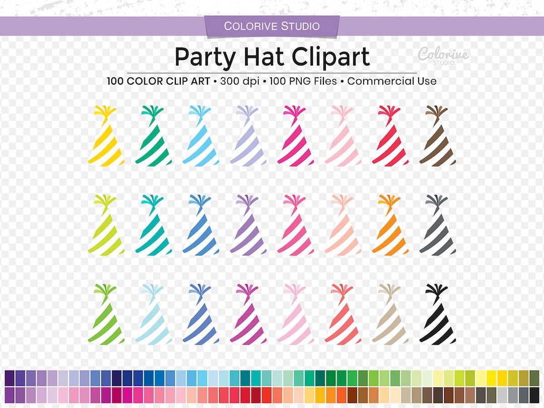 100 Party Hat Clipart Rainbow Colors Striped Birthday Png Illustration ...