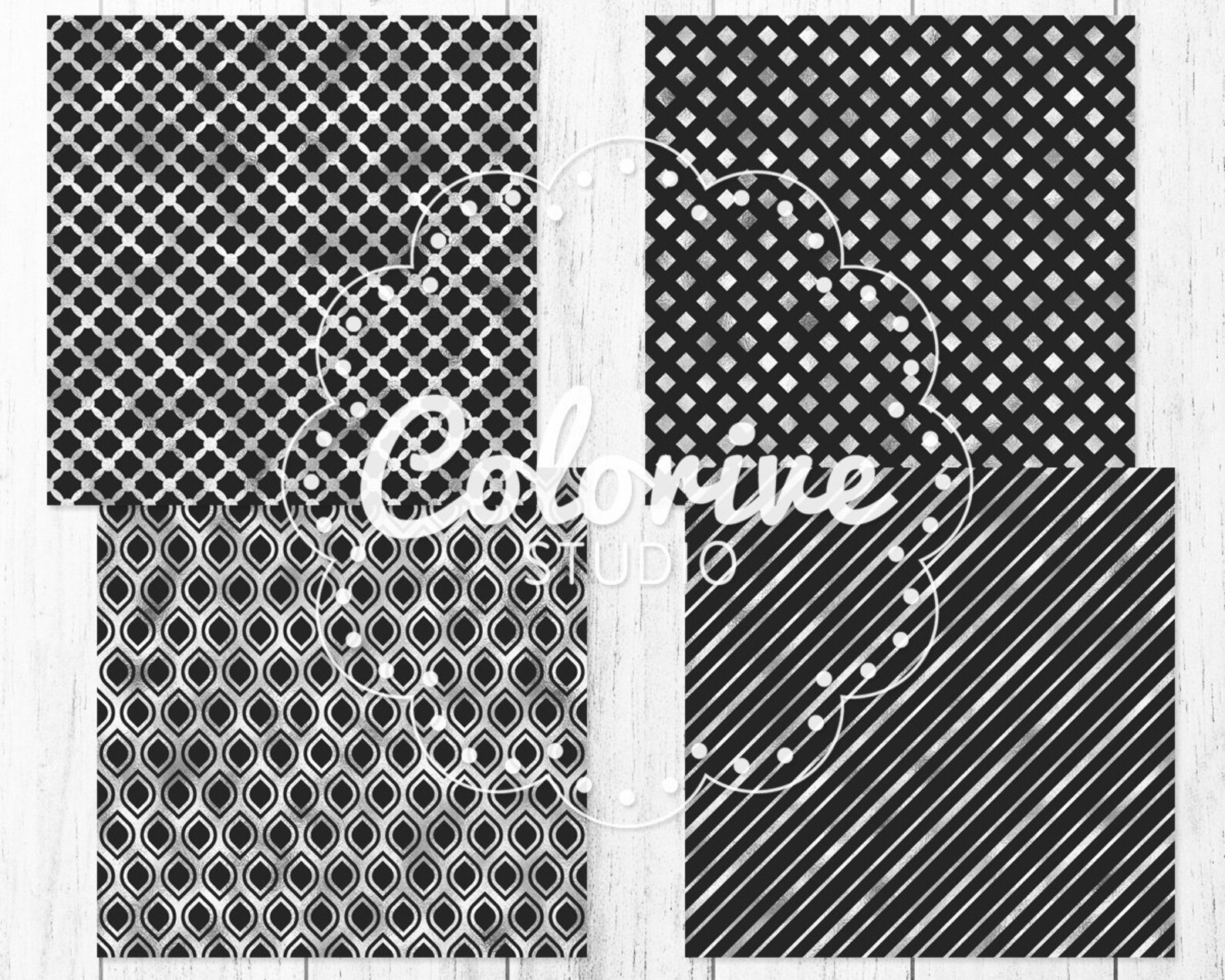 Black and Silver Digital Papers Seamless Geometric Silver - Etsy