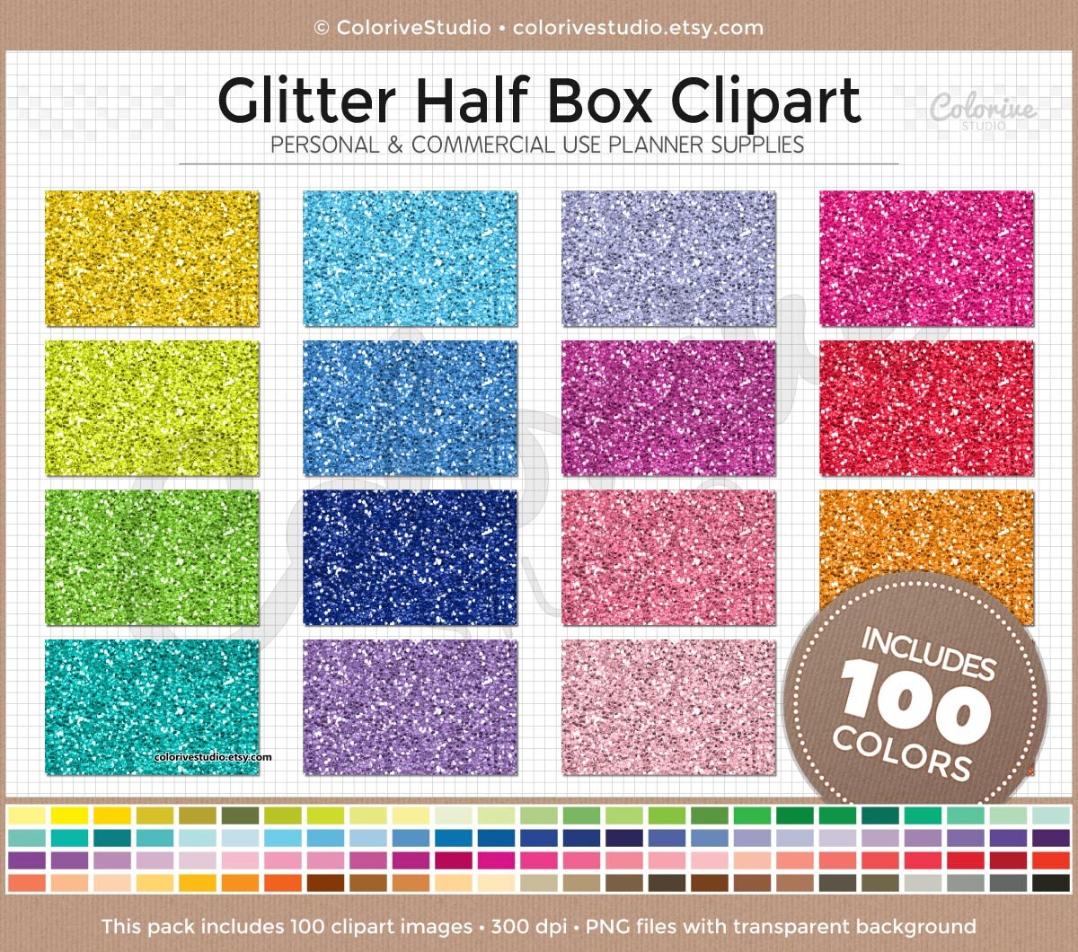 100 Glitter half box planner clipart rainbow colors eclp Erin | Etsy