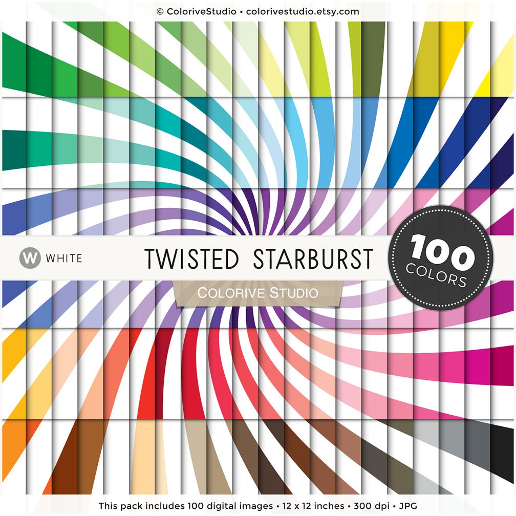 Twisted Starburst Digital Paper 100 Rainbow Colors White - Etsy