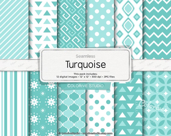 Turquoise Digital Paper Polka Dot Chevron Striped Patterns in | Etsy