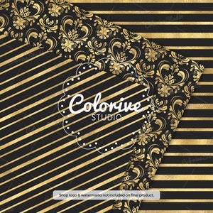 Black and Gold Digital Paper Seamless Elegant Gold Foil Patterns on ...