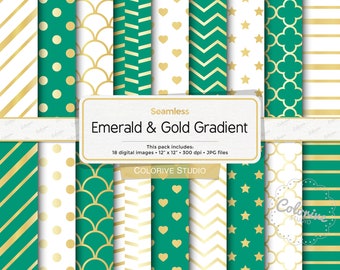 Green and Gold Glitter Digital Paper. Emerald Green (Instant Download ...