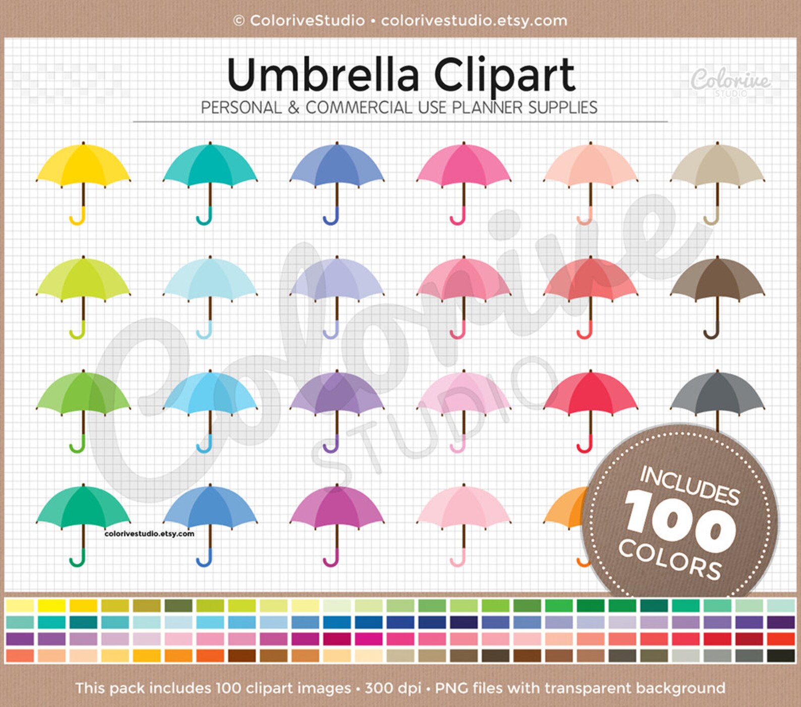 100 Umbrella Clipart Rainbow Colors Rainy Day Umbrella Png | Etsy