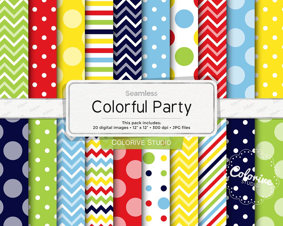 Colorful Party Digital Paper, Birthday Party Red Blue Green Yellow ...