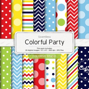 Colorful Party Digital Paper, Birthday Party Red Blue Green Yellow ...