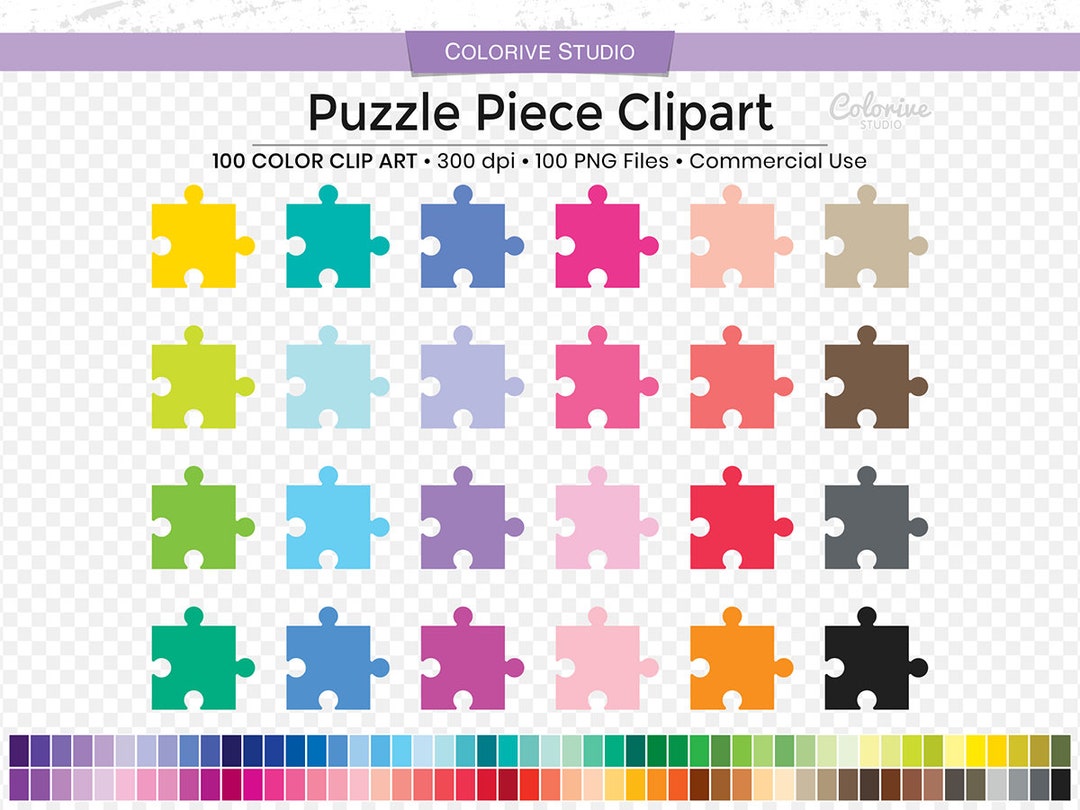 Rainbow Puzzle Piece Clipart: 100 PNG Illustrations (digital Download ...