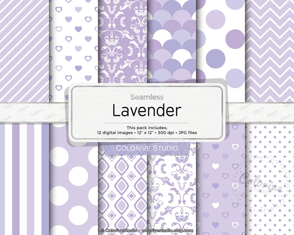 Lavender Digital Paper Polka Dot Damask Hearts Lavender - Etsy
