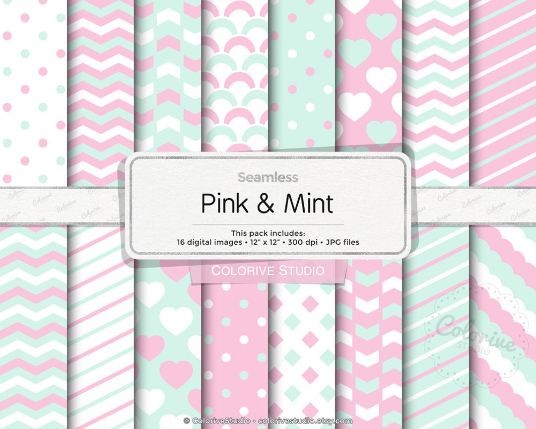 Pink & Mint Digital Paper Geometric Pastel Pink Mint Patterns - Etsy