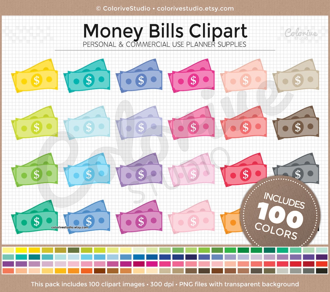 100 Money Bill Clipart Rainbow Colors Dollar Bill Budget - Etsy