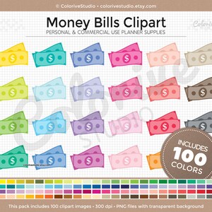 100 Money Bill Clipart Rainbow Colors Dollar Bill Budget - Etsy