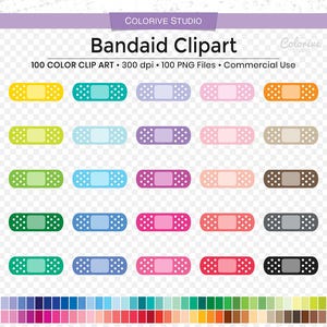 100 Band Aid Clipart in Rainbow Colors Bandage Nurse Doctor Heal ...