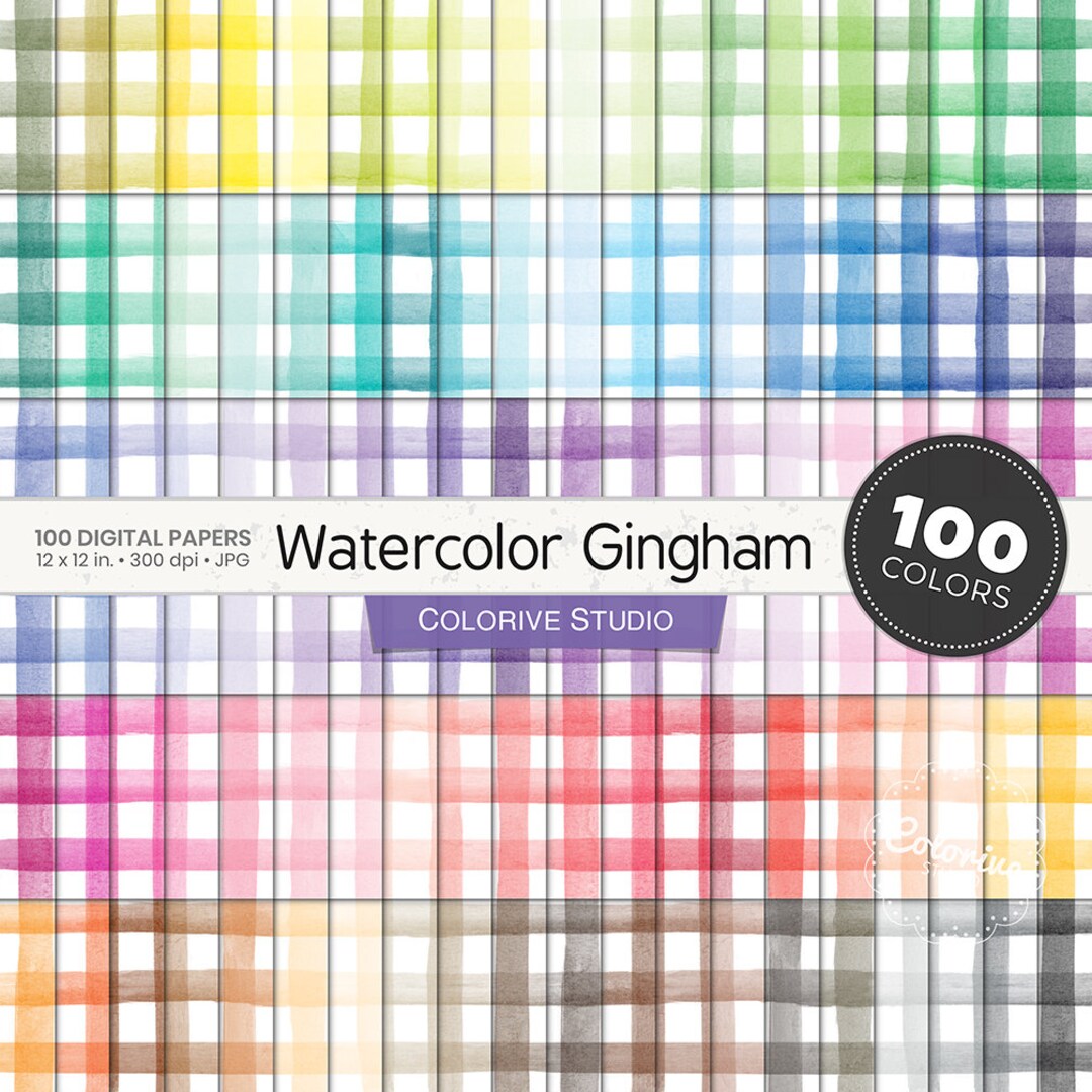 Watercolor Gingham Digital Paper: 100 Rainbow Colors (digital Download ...
