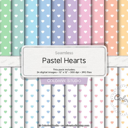 Pastel Hearts Digital Papers Small Rainbow Geometric Hearts - Etsy