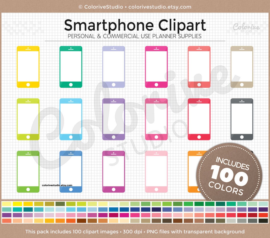 100 Smartphone Clipart Rainbow Colors Smart Mobile Cell Phone - Etsy