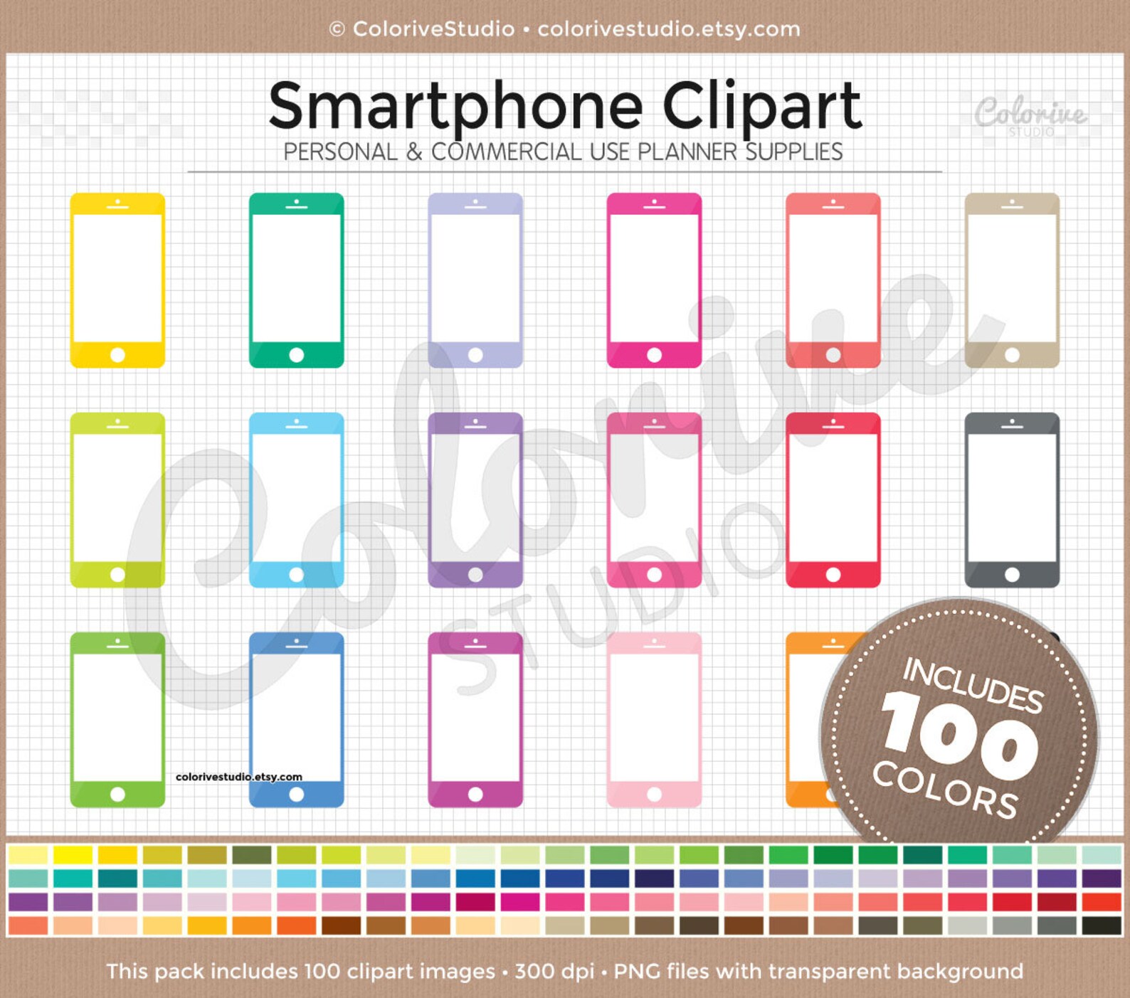 100 Smartphone Clipart Rainbow Colors Smart Mobile Cell Phone | Etsy