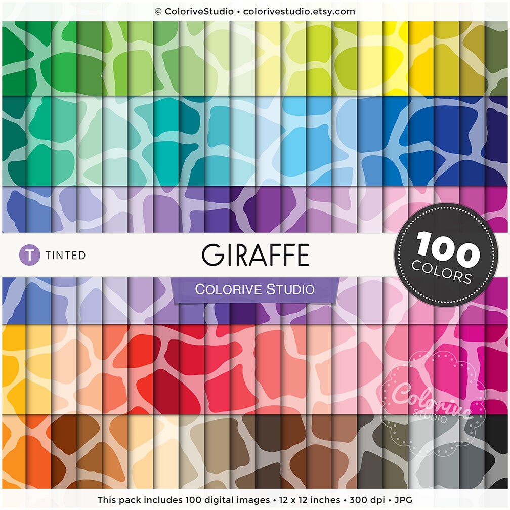 Tinted Giraffe Digital Paper 100 Rainbow Colors Wild Giraffe - Etsy