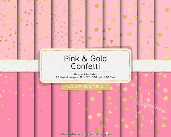 Pink and Gold Confetti Digital Paper Gold Confetti Patterns - Etsy