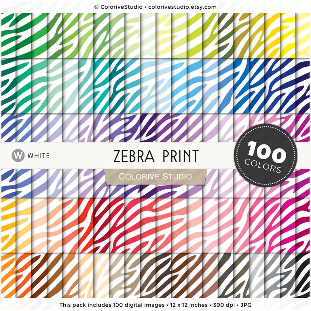 Zebra Print Digital Paper 100 Rainbow Colors Animal Print - Etsy