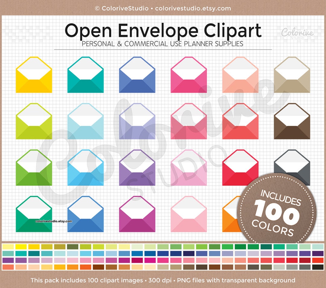 100 Envelope Clipart in Rainbow Colors Open Envelope Letter - Etsy