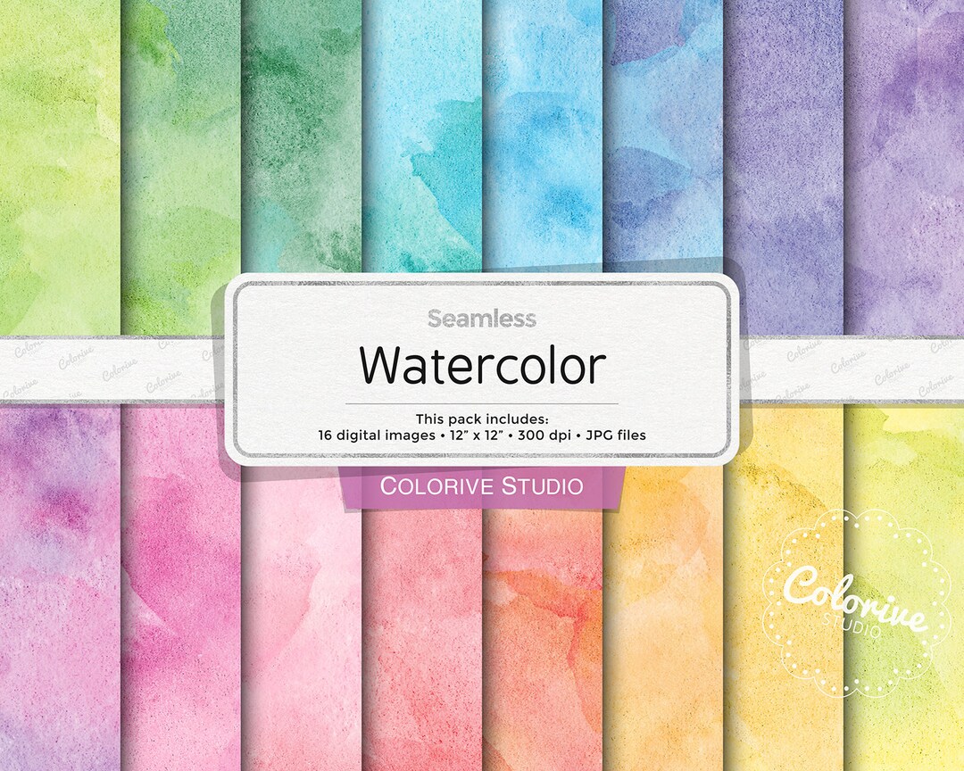 Watercolor Digital Paper: Rainbow Brush Strokes, Seamless Background ...
