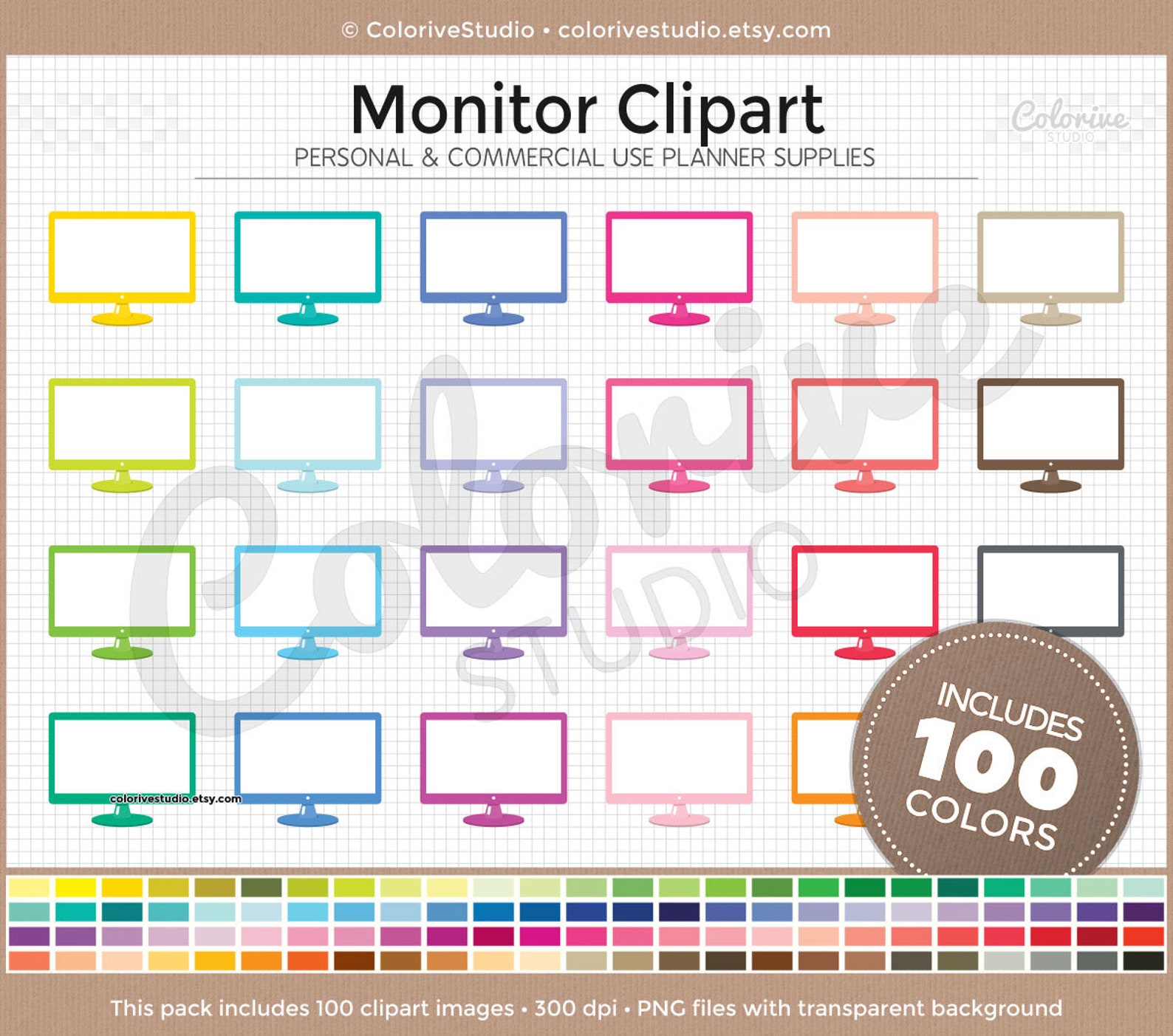 100 Computer Monitor Clipart in Rainbow Colors Screen Monitors - Etsy