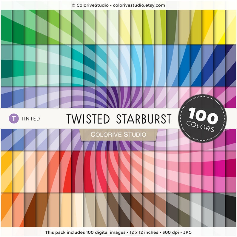 Tinted Twisted Starburst Digital Paper 100 Rainbow Colors - Etsy