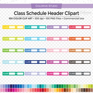 100 Class Schedule Header Clipart in Rainbow Colors Hourly Schedule ...