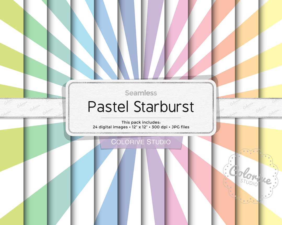 Pastel Starburst Digital Papers, Light Sun Burst Rays Backgrounds in ...