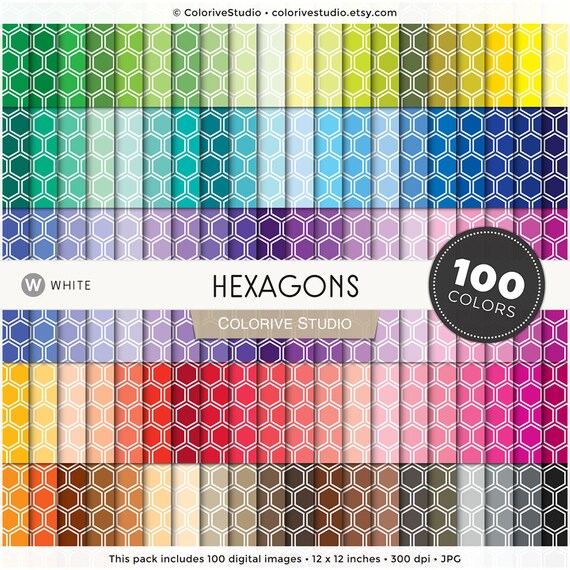 Hexagons Digital Paper 100 Rainbow Colors Hex Honeycomb | Etsy