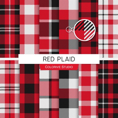 Red Plaid Digital Paper Buffalo Check Checkered Tartan - Etsy