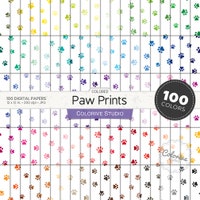 100 Colors Paw Print Digital Paper Pack - Pattern #3, Printable Puppy ...